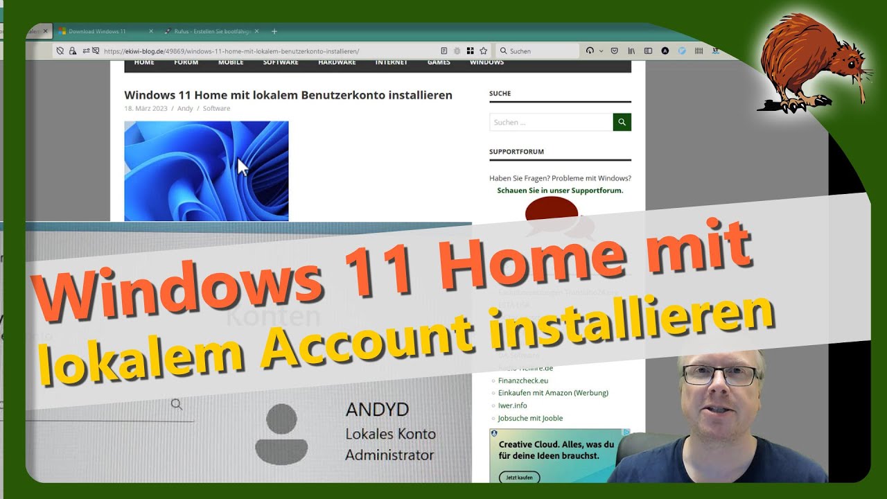 Windows 11 Home mit lokalem Benutzerkonto installieren - YouTube