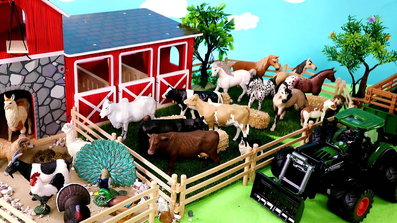 Farm Barn Set and Animal Figurines - Learn Animal Names - YouTube