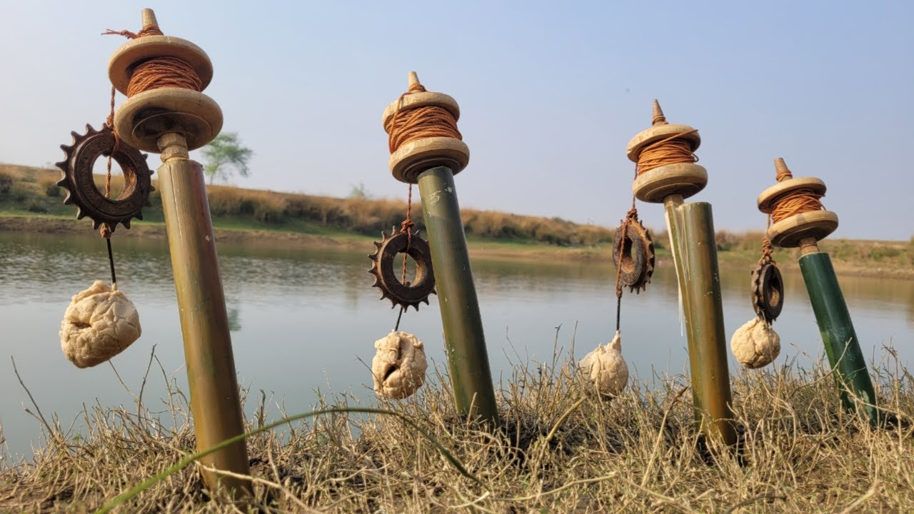 Fishing video Popular Wooden Wheel Hook Fish catching System with Wheat ...