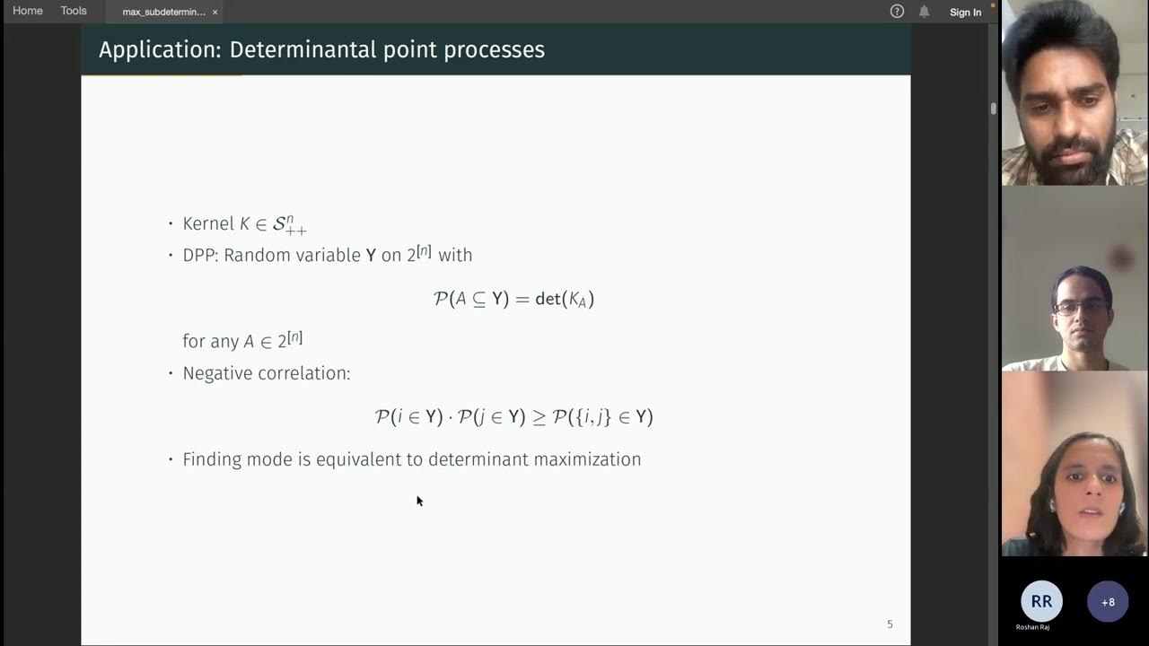 Determinant Maximization Via Matroid Intersection Algorithms By Aditi Laddha Youtube