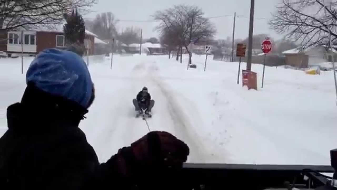 Truck Sledding - GT Snow Racer Pulled behind Chevy 1500 - YouTube