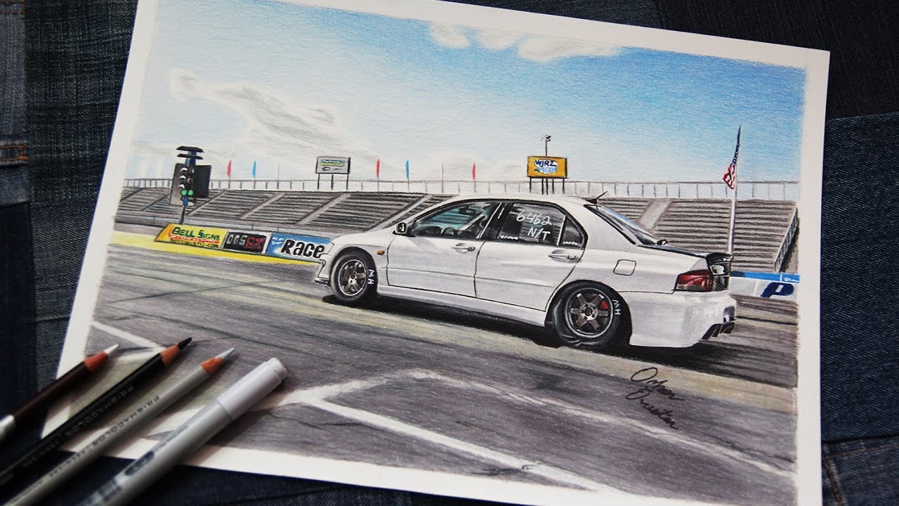MITSUBISHI EVO 8 Drag Racer #2 | Realistic Car Drawing - YouTube