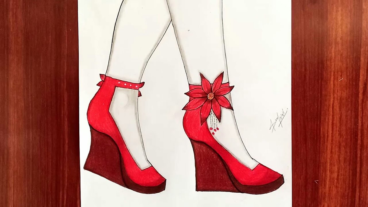 Red High heels 👠 | Beautiful red heels |How to Draw high red heel in ...