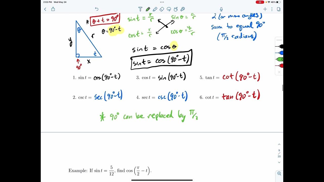 Cofunctions of Complementary Angles - YouTube