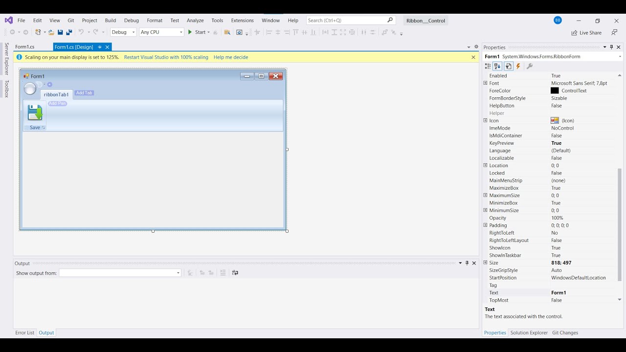 RibbonControl in Microsoft Visual Studio and C Sharp - YouTube