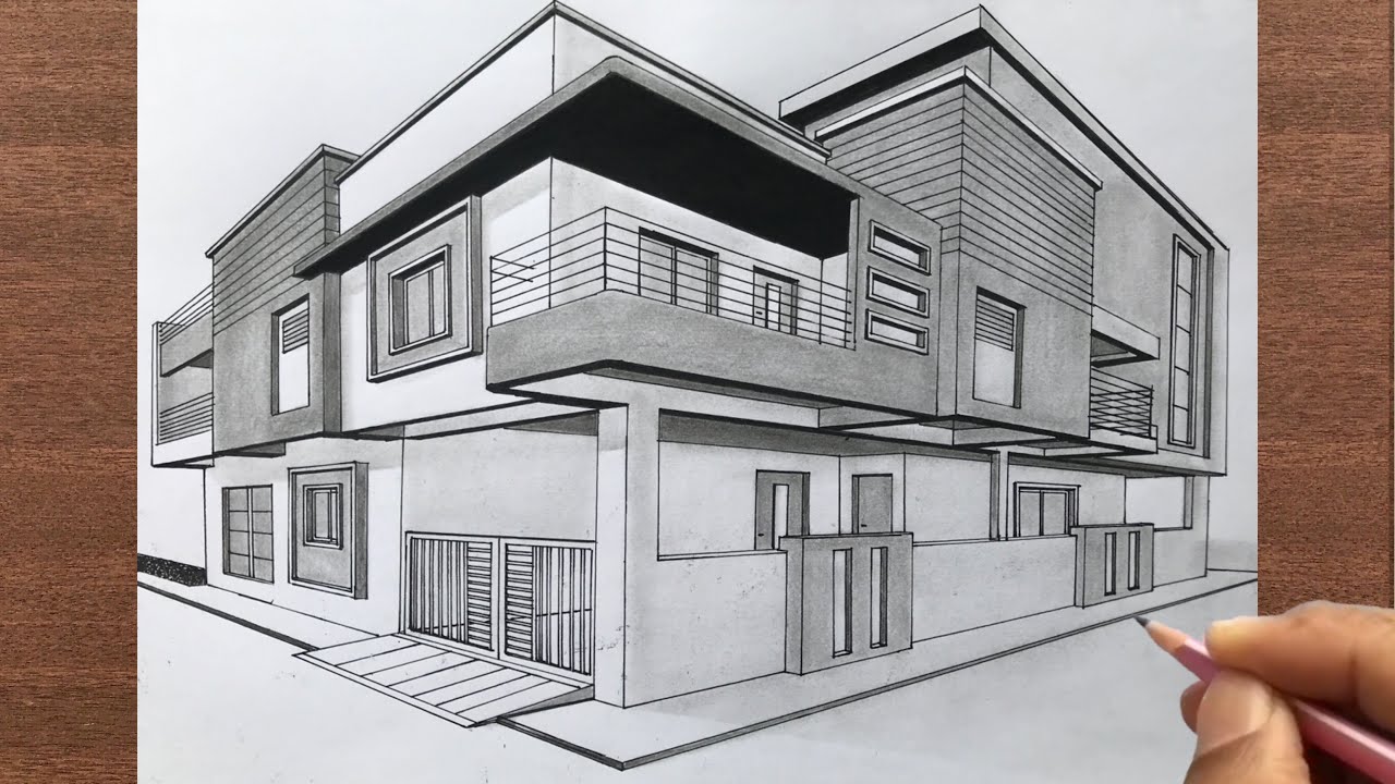 How to Draw a House in 2 Point Perspective - YouTube