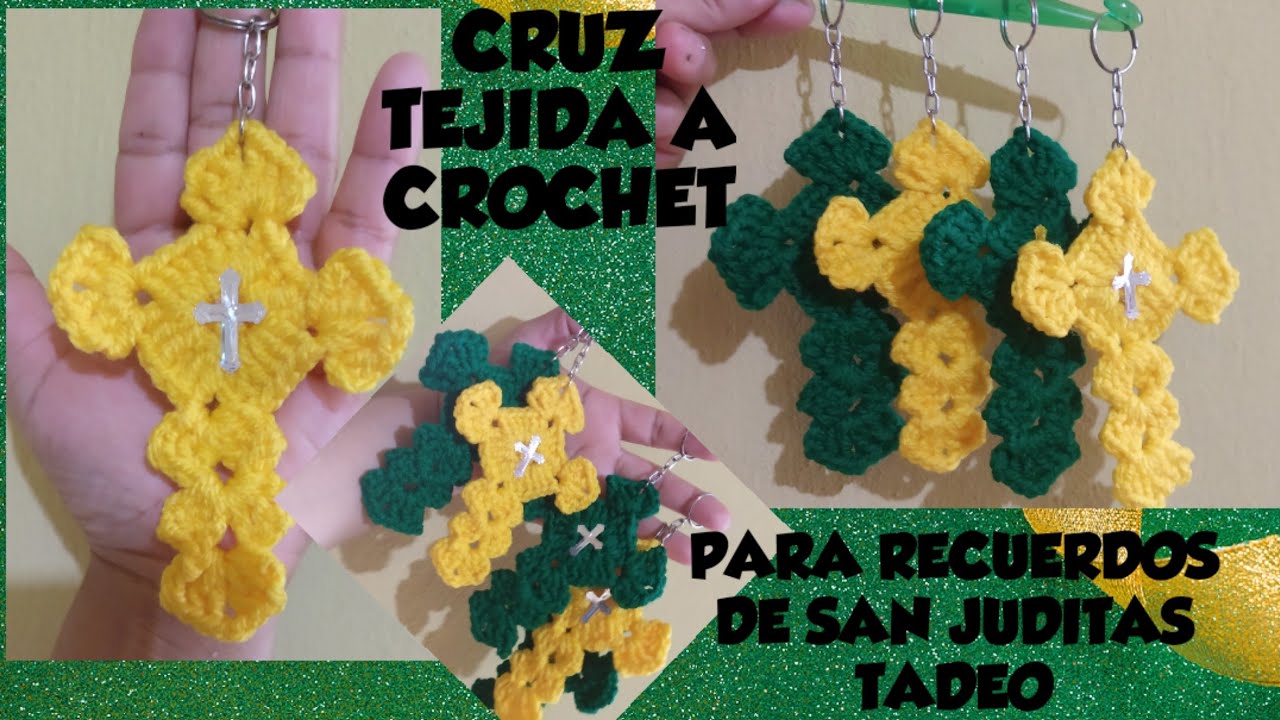 CRUZ TEJIDA A CROCHET🙏 PARA RECUERDO DE SAN JUDITAS TADEO💚 - YouTube