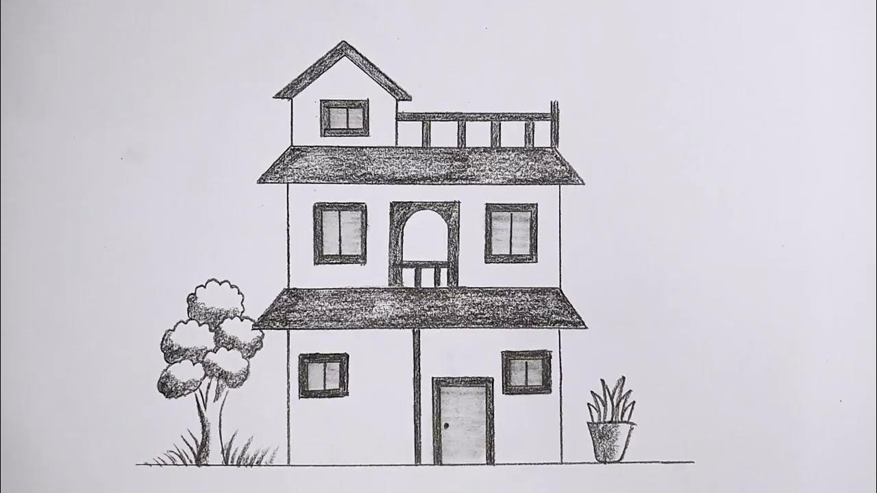 draw beautiful house 🏠 with pencil|draw house with pencil step by step ...