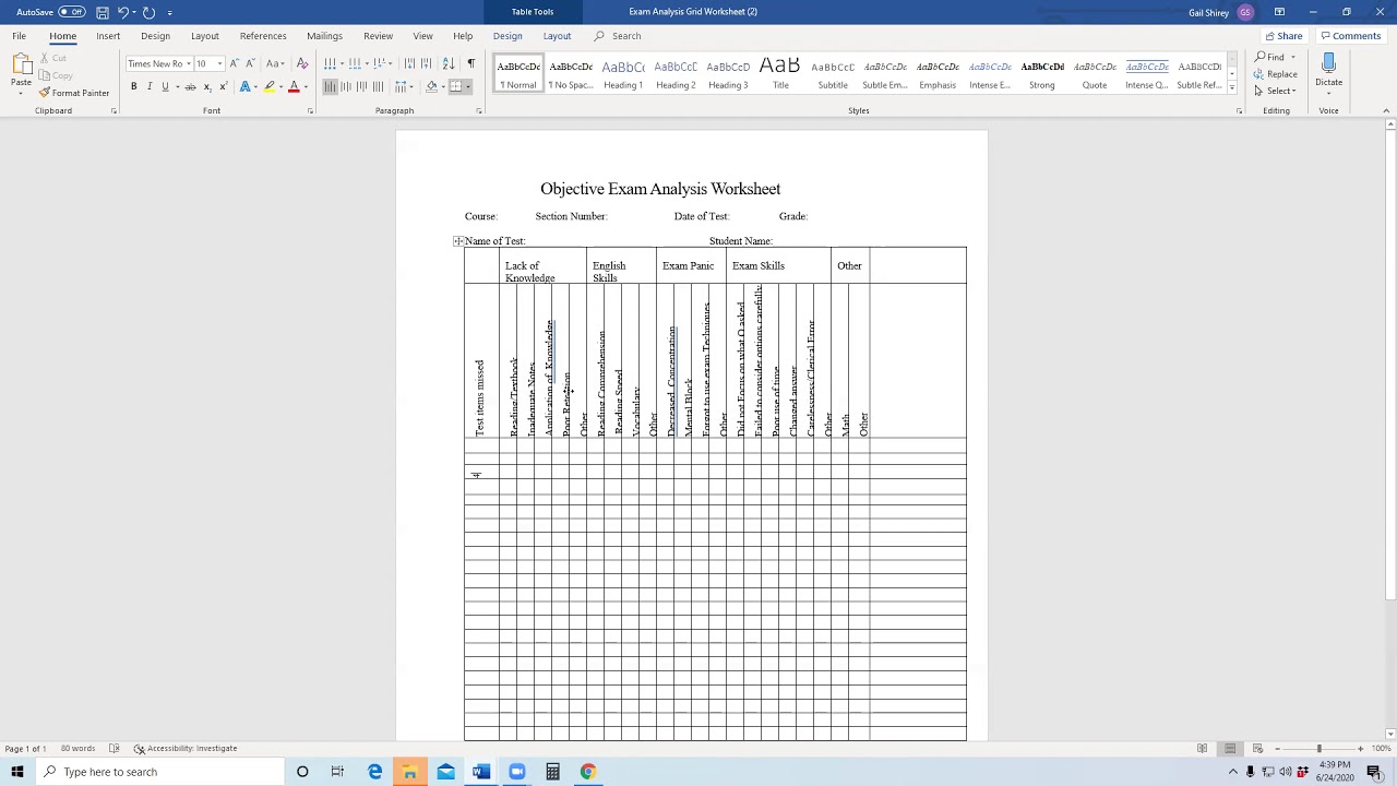 Test Analysis Grid Worksheet Instructions - YouTube
