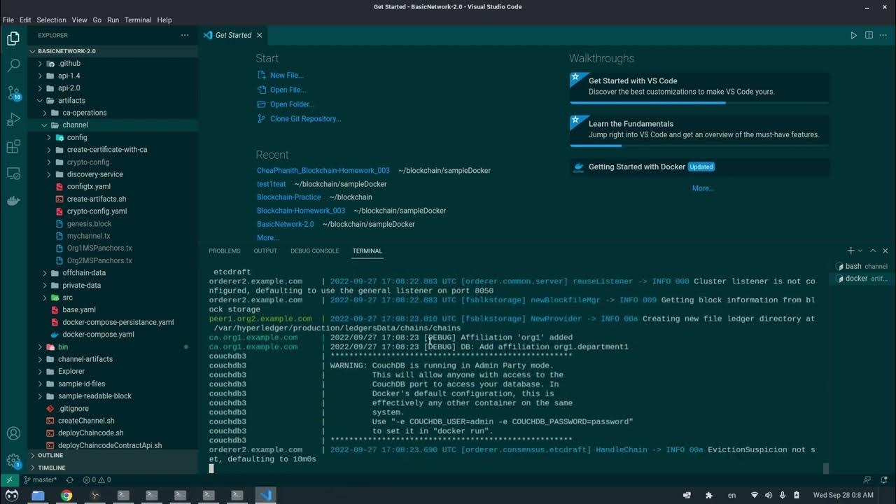 Install and deploy chaincode with docker on sample project - YouTube