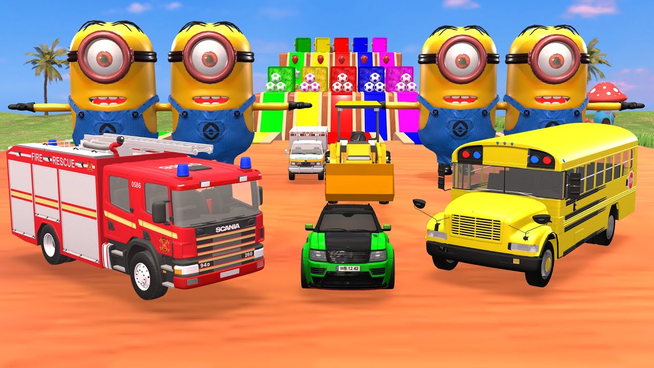 JCB Tractor Car Fire Truck Bus Choose The Right Door ESCAPE ROOM ...