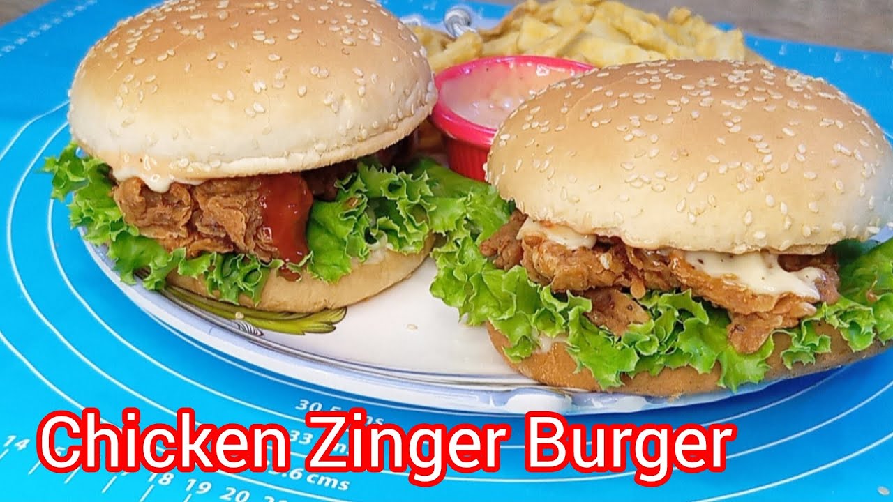 Zinger Chicken Burger Recipe/Homemade Chicken Zinger Burger Recipe//KFC ...