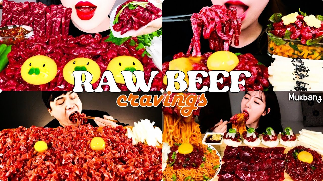 RAW BEEF mukbang | ASMR Satisfying Bites to Tasty Slurp | A Hangout ...