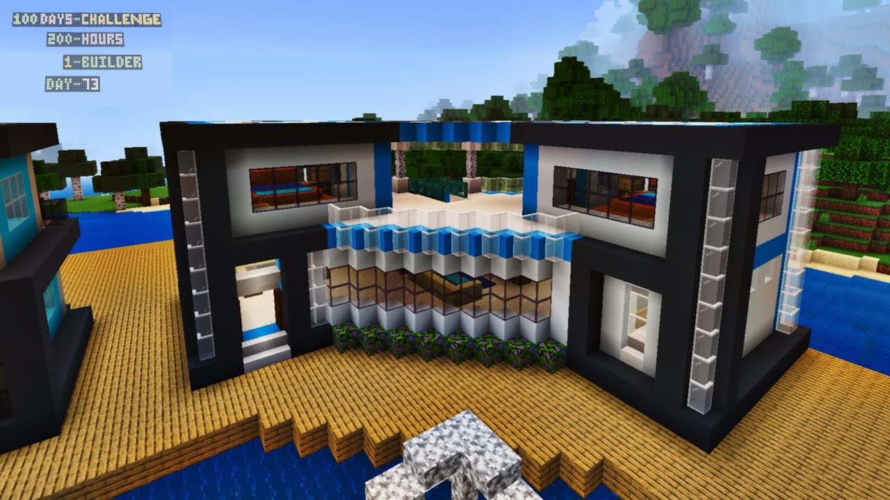 Building a beautiful unique modern house on the shore.. Minecraft 100 ...