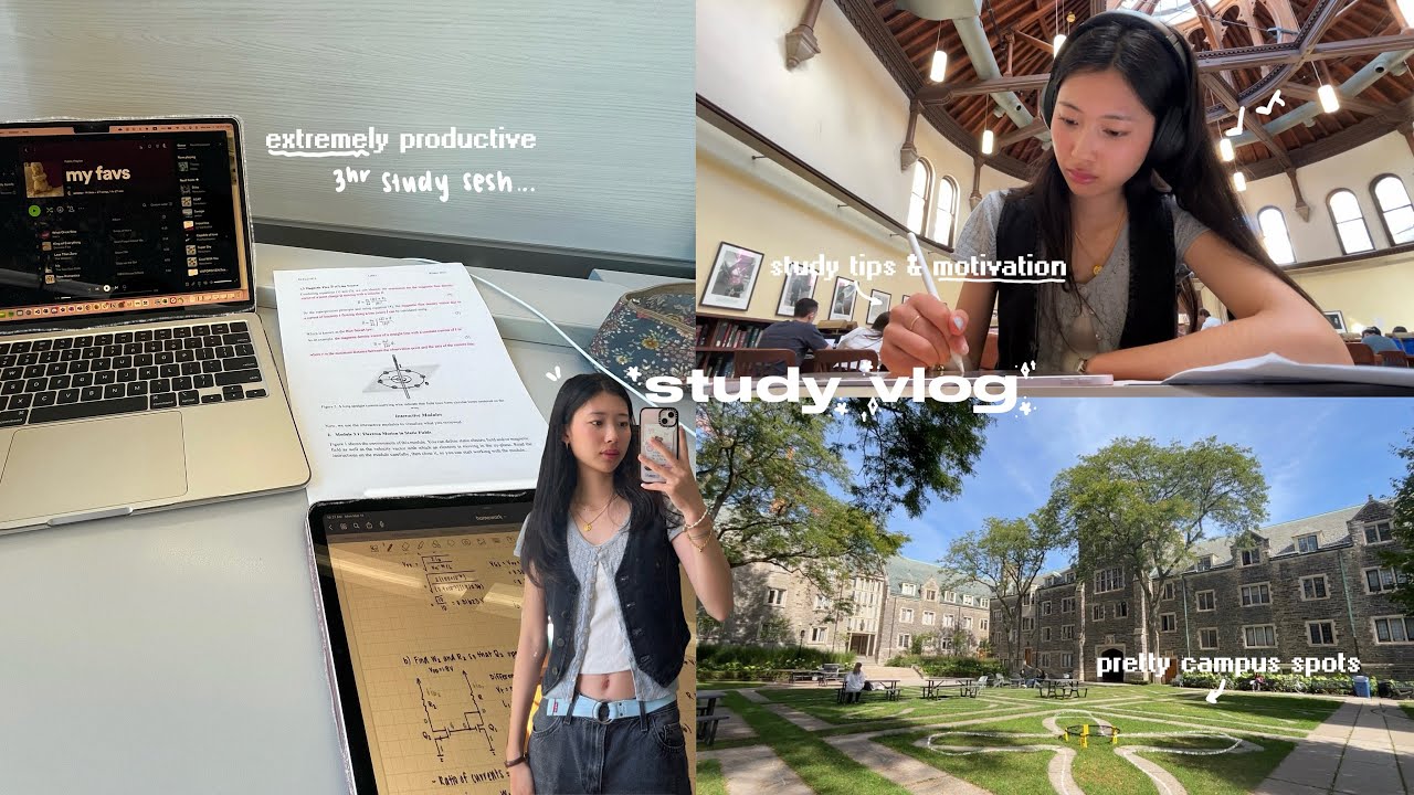 STUDY VLOG 📓 super productive studying, pretty libraries, tips, student ...