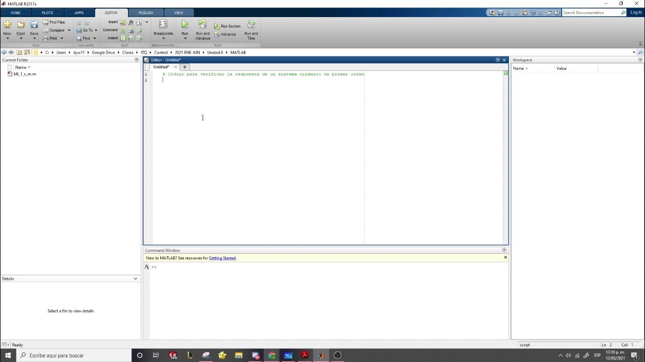 Control | Respuesta de un sistema de primer orden en Matlab - YouTube