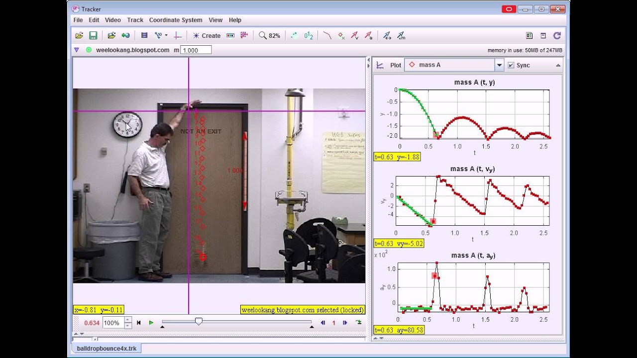 Use of Tracker to understand Bouncing Ball Kinematics Graphs - YouTube