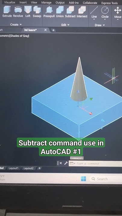 subtract command use in AutoCAD 3D #viral #shorts #autocad - YouTube