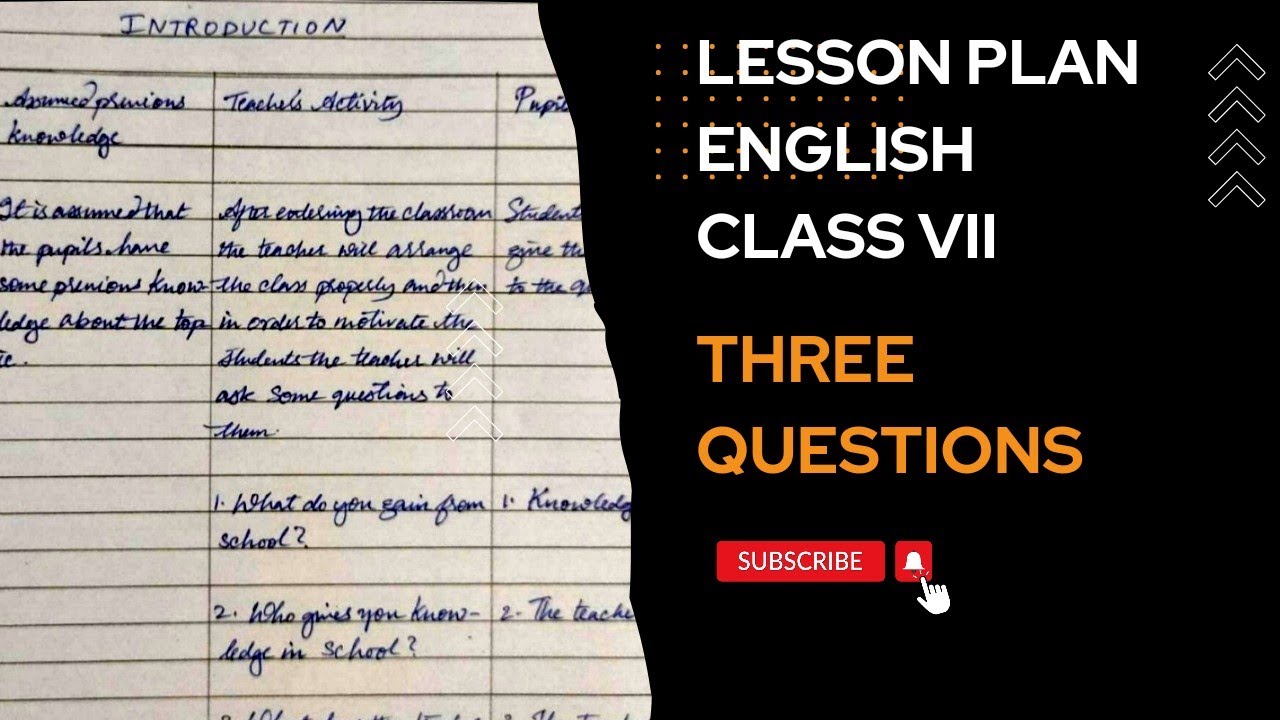 Lesson Plan (Class VII) - Three Questions // English // B. Ed - YouTube