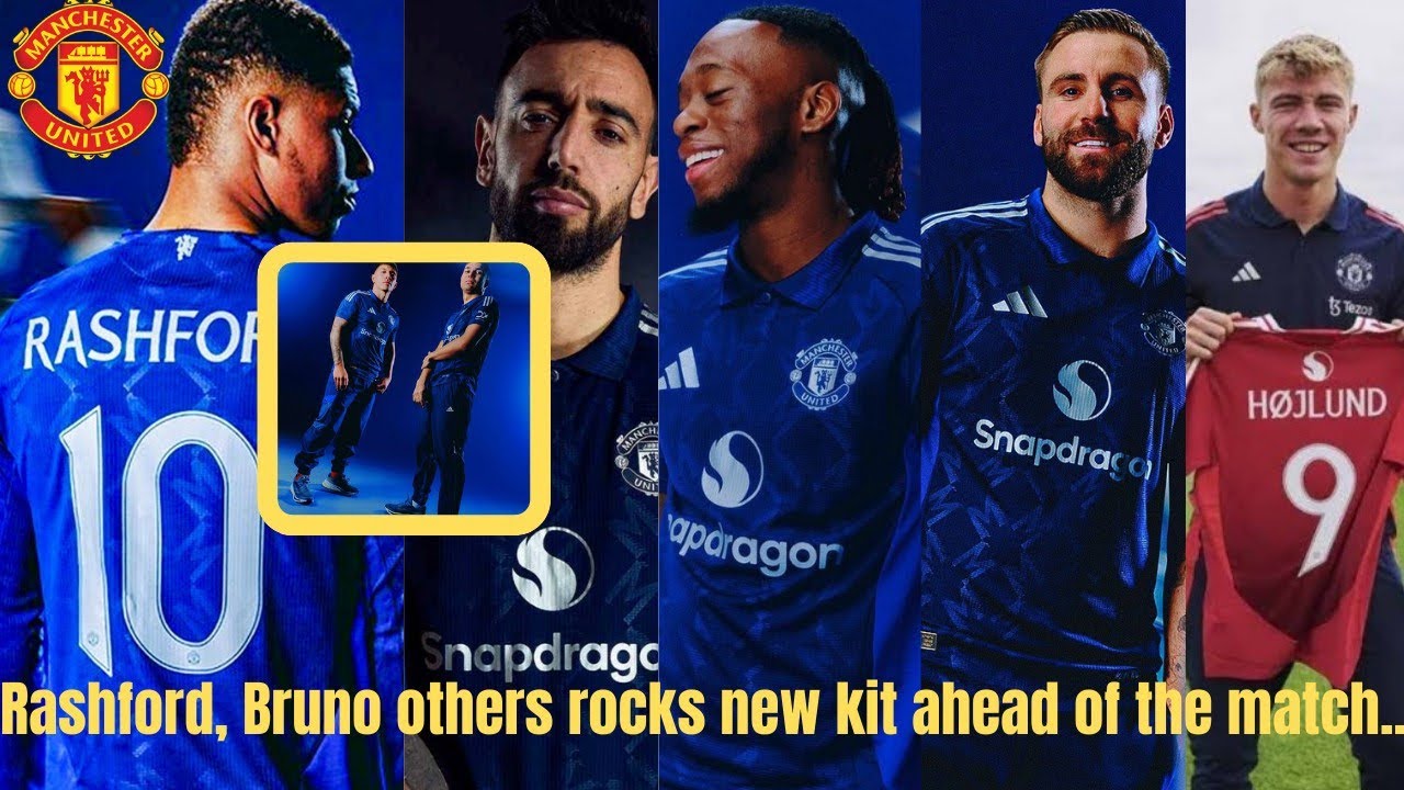 MANCHESTER UNITED UNVEILS NEW BLUE AWAY KIT WITH RASHFORD, BRUNO, AND ...