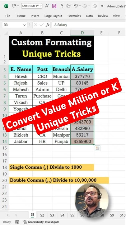 Unique Tricks | Convert Value Million or K | Convert Value Million or K in Excel |Value Million ...