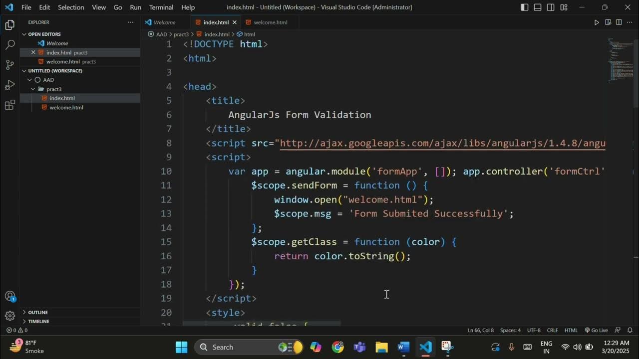 Practical No-:03 | Write a program to perform validation of a form using AngularJS| - YouTube