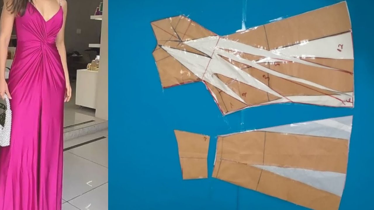 Como Fazer modelagem vestido de Festa drapeado na Cintura super facil ...