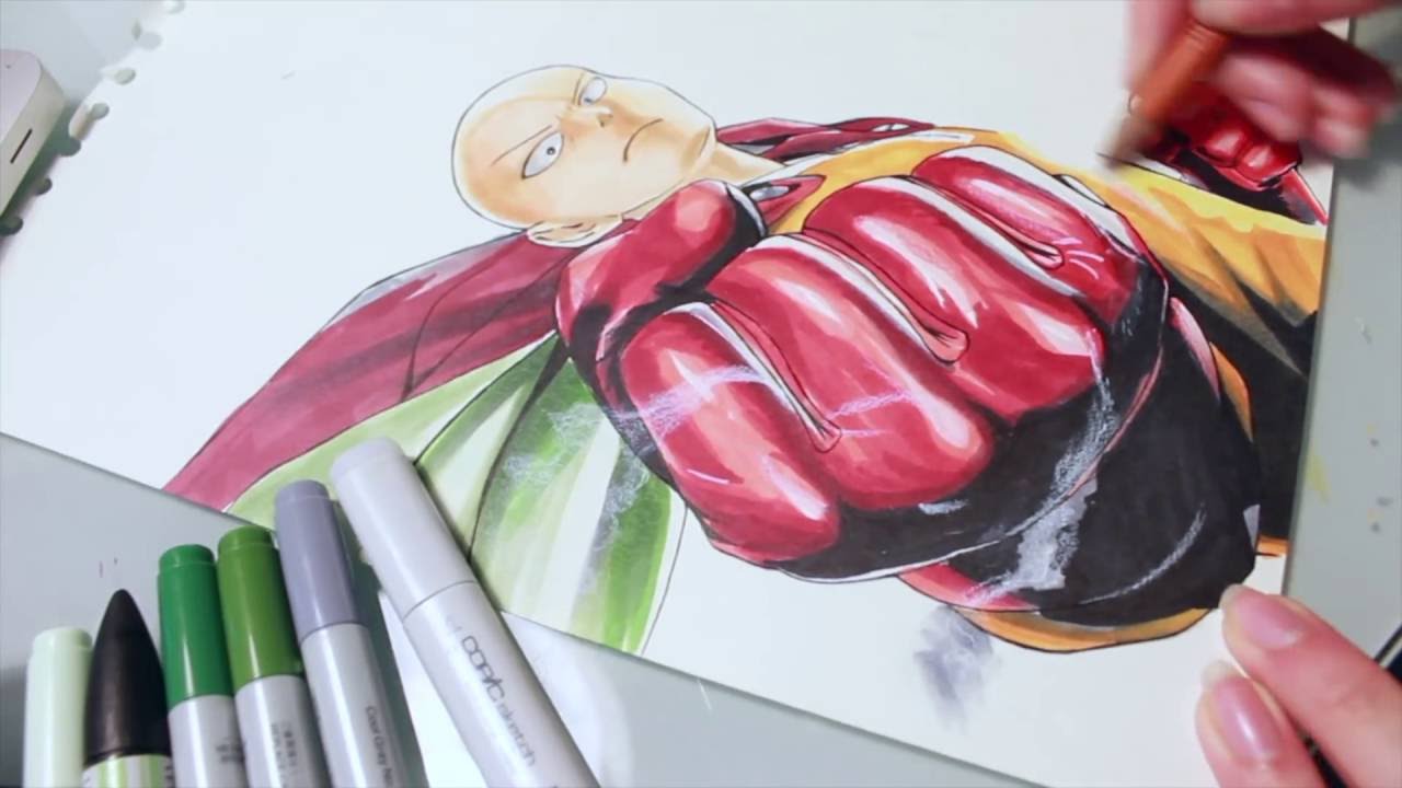 SPEED PAINTING - ONE PUNCH MAN - SAITAMA - COPICS/PROMARKERS - YouTube