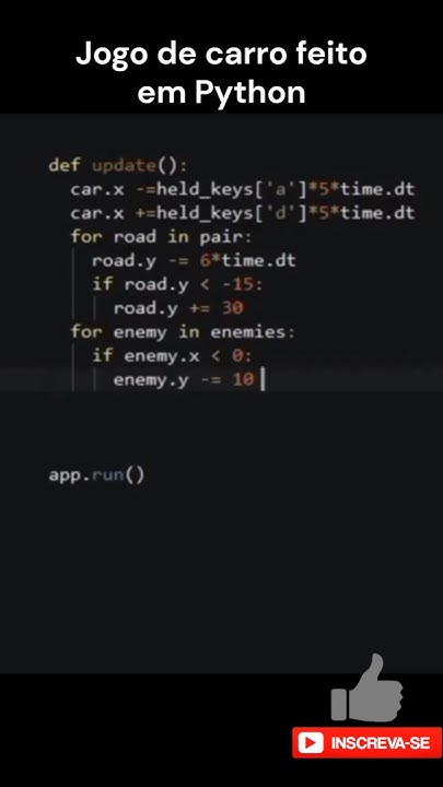 Jogo de Carro Simples em Python com Pygame! #dev #python #programming #jogos #games #shorts ...