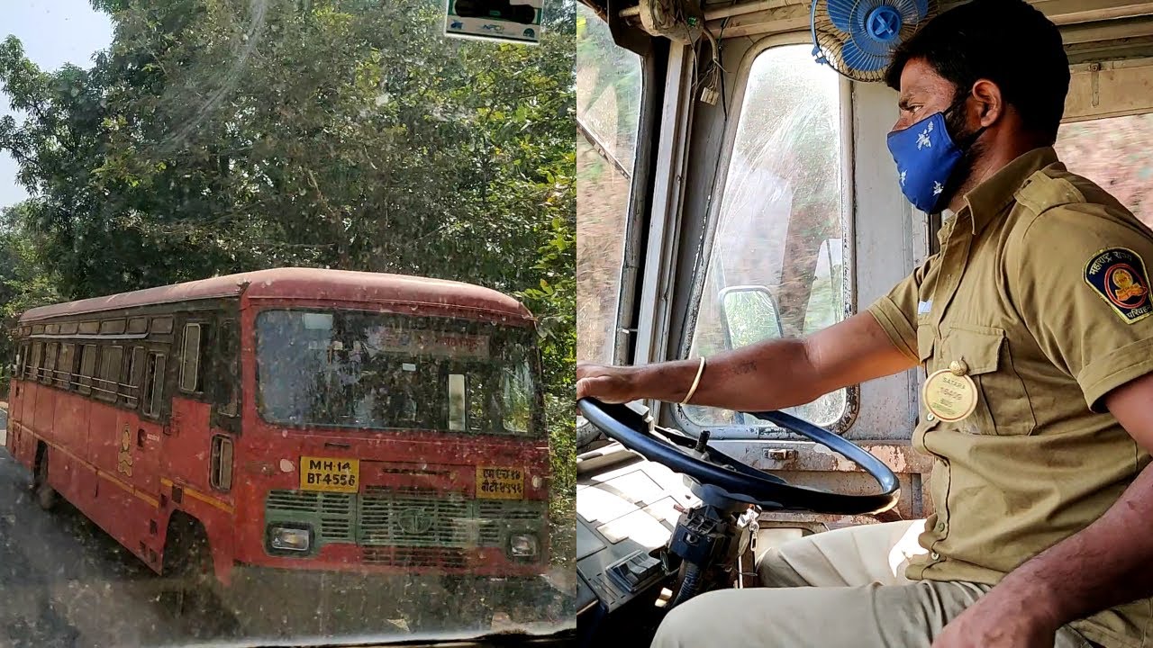 AMBENALI GHAT : FULL JOURNEY : MSRTC SEMI LUXURY HIRKANI ST BUS CABIN ...
