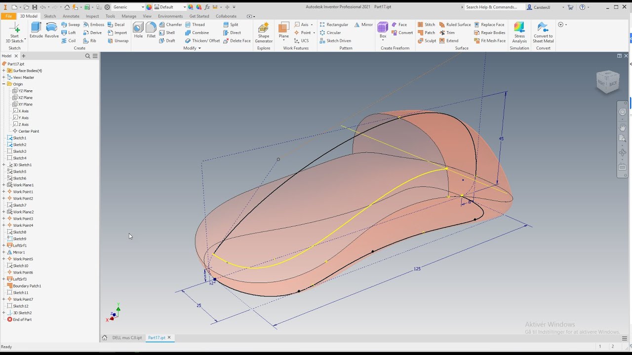 Inventor: Surface design: DELL mouse 4-5 - YouTube