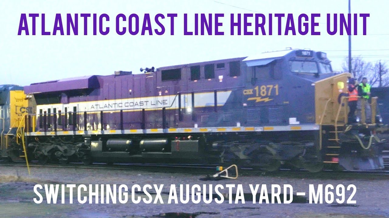 [4k]1871 Atlantic Coast Line Heritage Unit switching in Augusta Yard ...