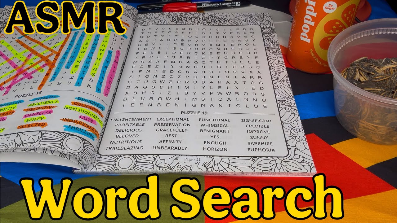 Soothing ASMR Word Search ️ | Sunflower Seeds Cracking & Drink Sounds ...