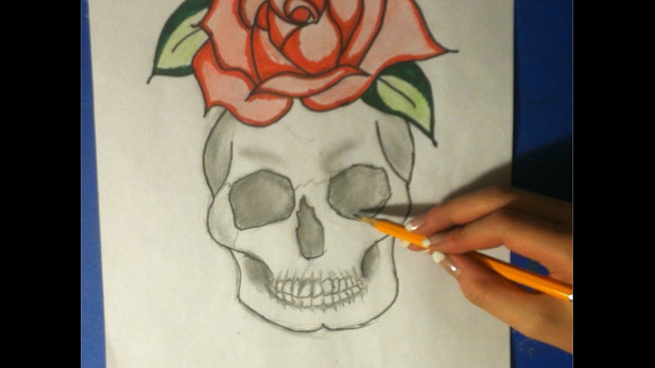 Drawing DOPE Skull With Rose - YouTube