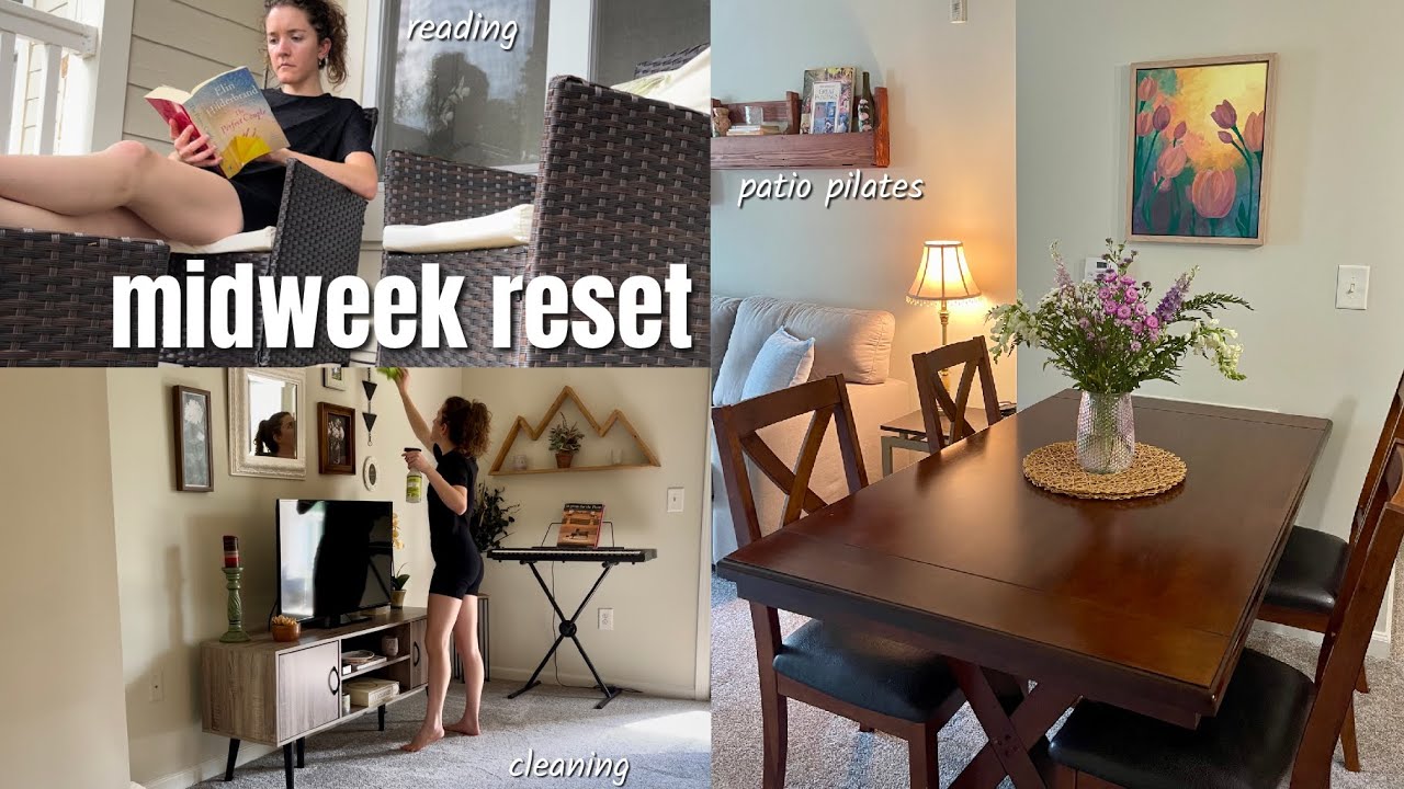 Midweek Reset┃patio pilates, reading, quick cleaning, small breakfast ...