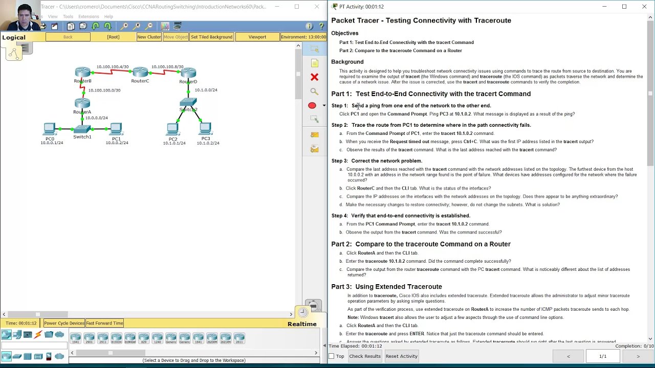 11.3.2.3 Packet Tracer - Test Connectivity with Traceroute - YouTube