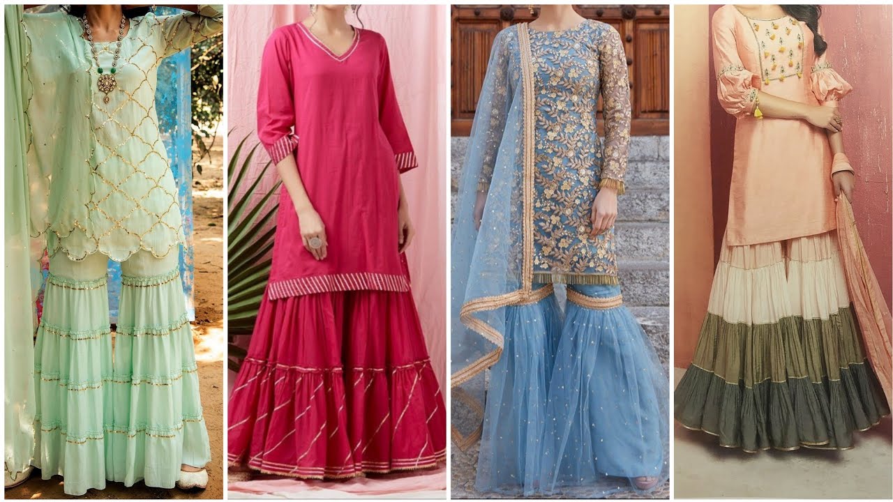 Stylish Gharara Dress Designs - Three Layer Gharara/Umbrella Gharara ...