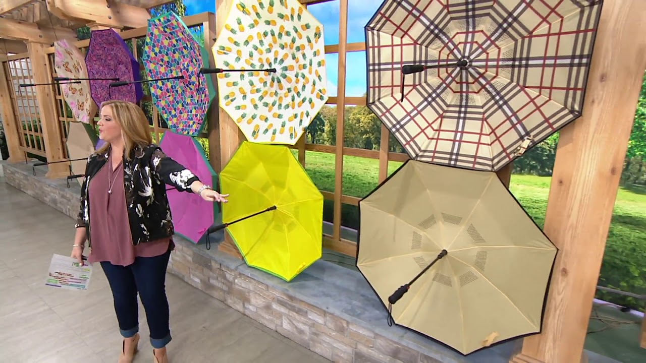 Revers-A-Brella Set of 2 Inverted Automatic Open Umbrellas on QVC - YouTube