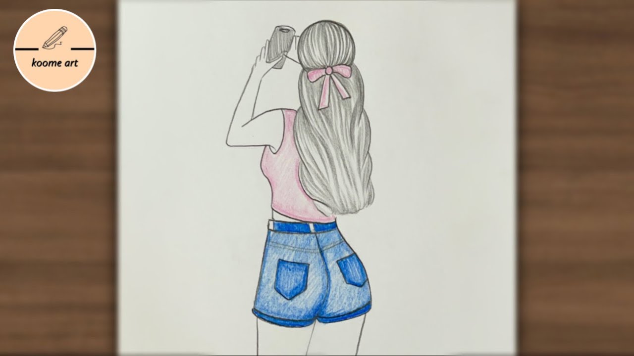 How to Draw a Girl Taking a selfie With iPhone || Pencil drawing easy ...