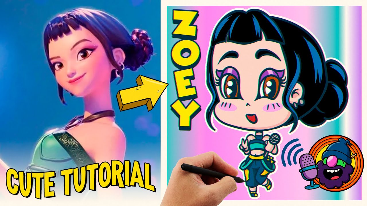 How to Draw Zoey | KPop Demon Hunters | Easy & Cute Chibi Tutorial ...