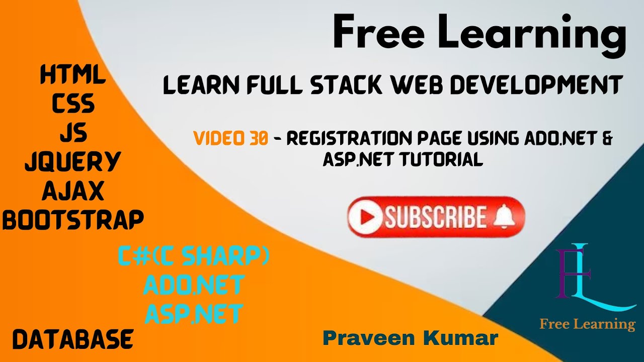 Registration Page Using ADO Dot Net Free Learning - YouTube