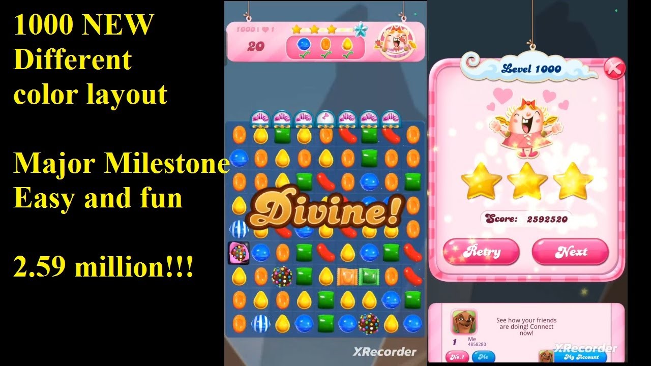 Candy Crush Saga Level #1000 new color layout 3 stars no boosters Major ...