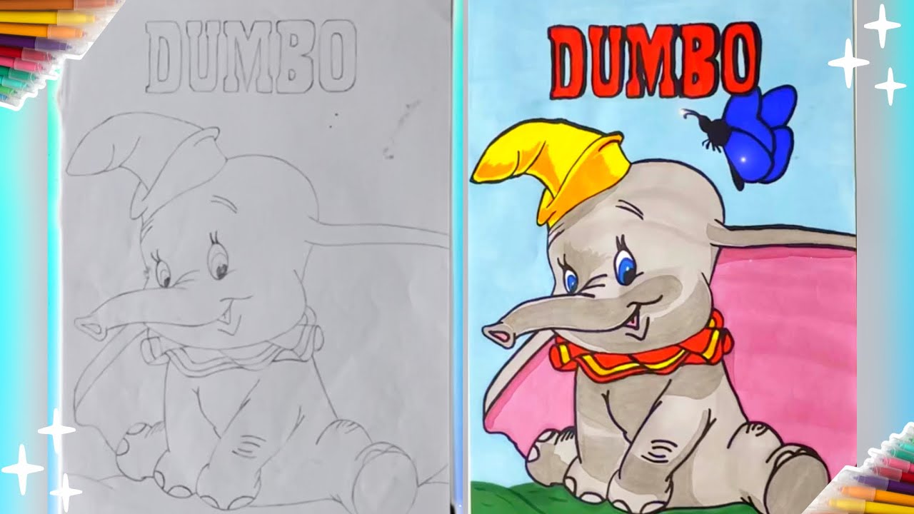 Colouring Disney’s Dumbo. Adding colour to pencil drawing using felt. # ...