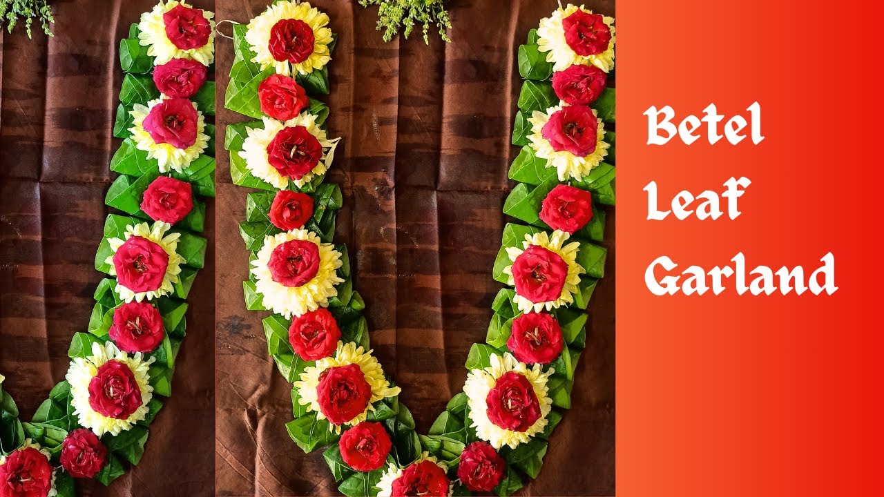 Creating a Garland with Betel Leaves and Flowers - YouTube