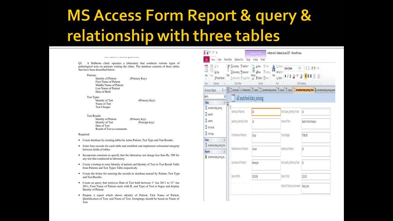 MS Access Assignment on Query and Report and Form using Relationship of three tables - YouTube