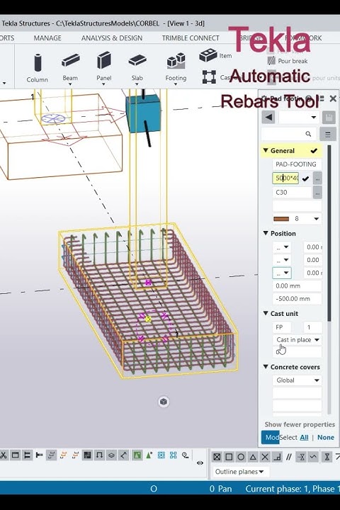 TEKLA STRUCTURE AUTO REBARS IN FOOTING SIZES - YouTube