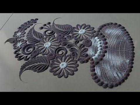 एकाच रंगापासून Beautiful Flower Pot Rangoli Design | Easy Rangoli ...