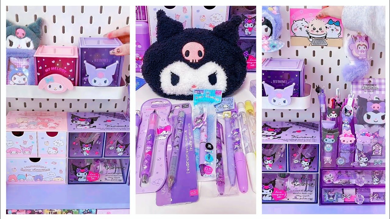 Kuromi desk Makeover💜Sanrio Stationery haul & Cute Crafts #cindyasmr ...