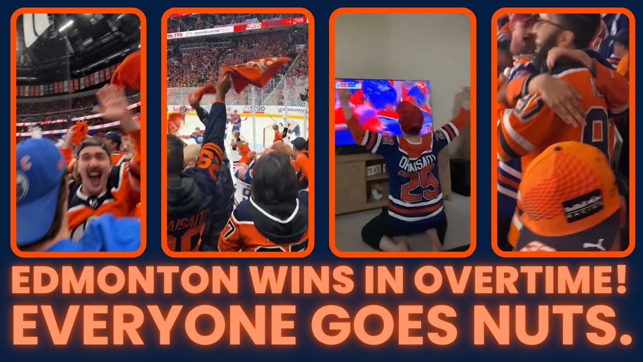 OILERS WIN GAME ONE! EVERYONE GOES NUTS. (Edmonton Overtime Winner ...