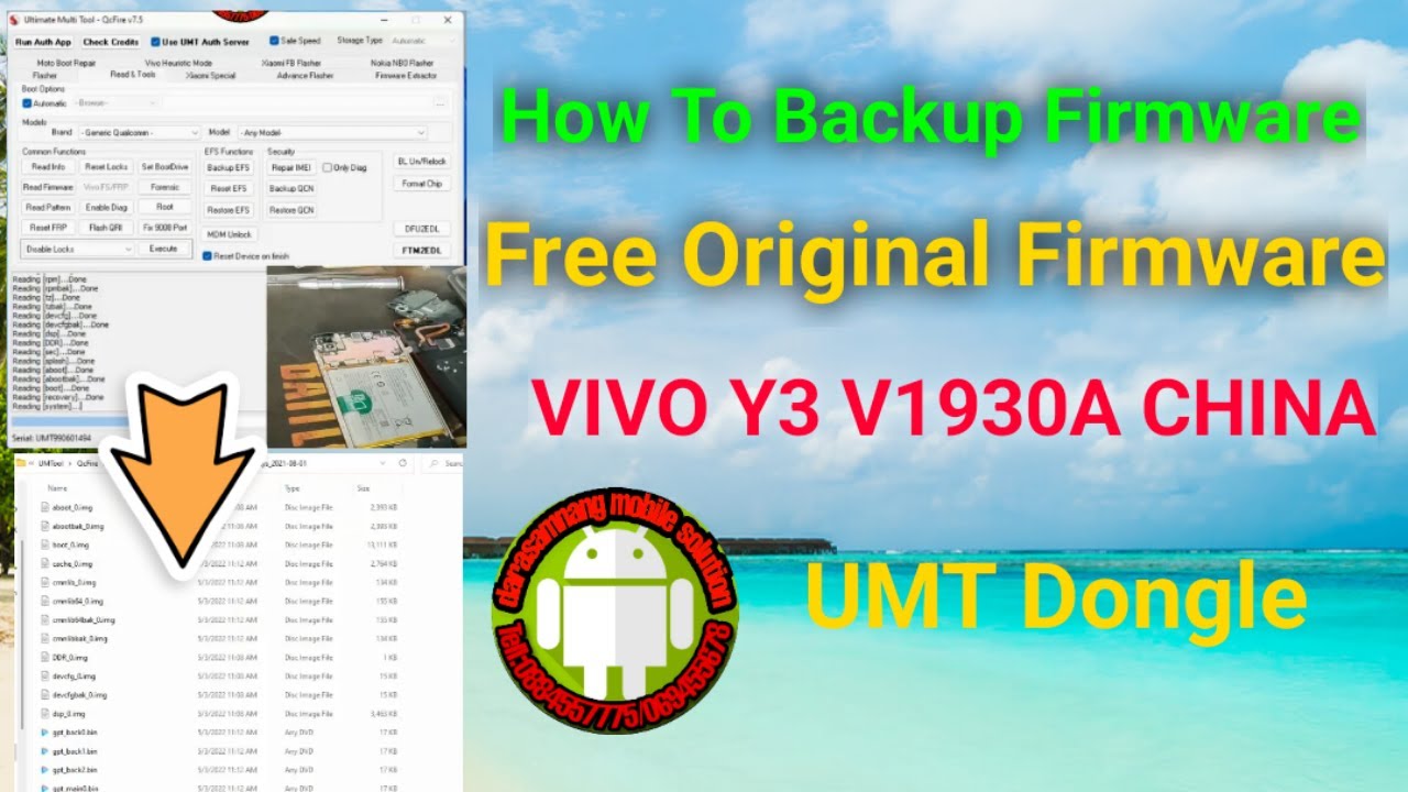 how to backup firmware vivo Y3 V1930A china PD1930B by umt dongle - YouTube
